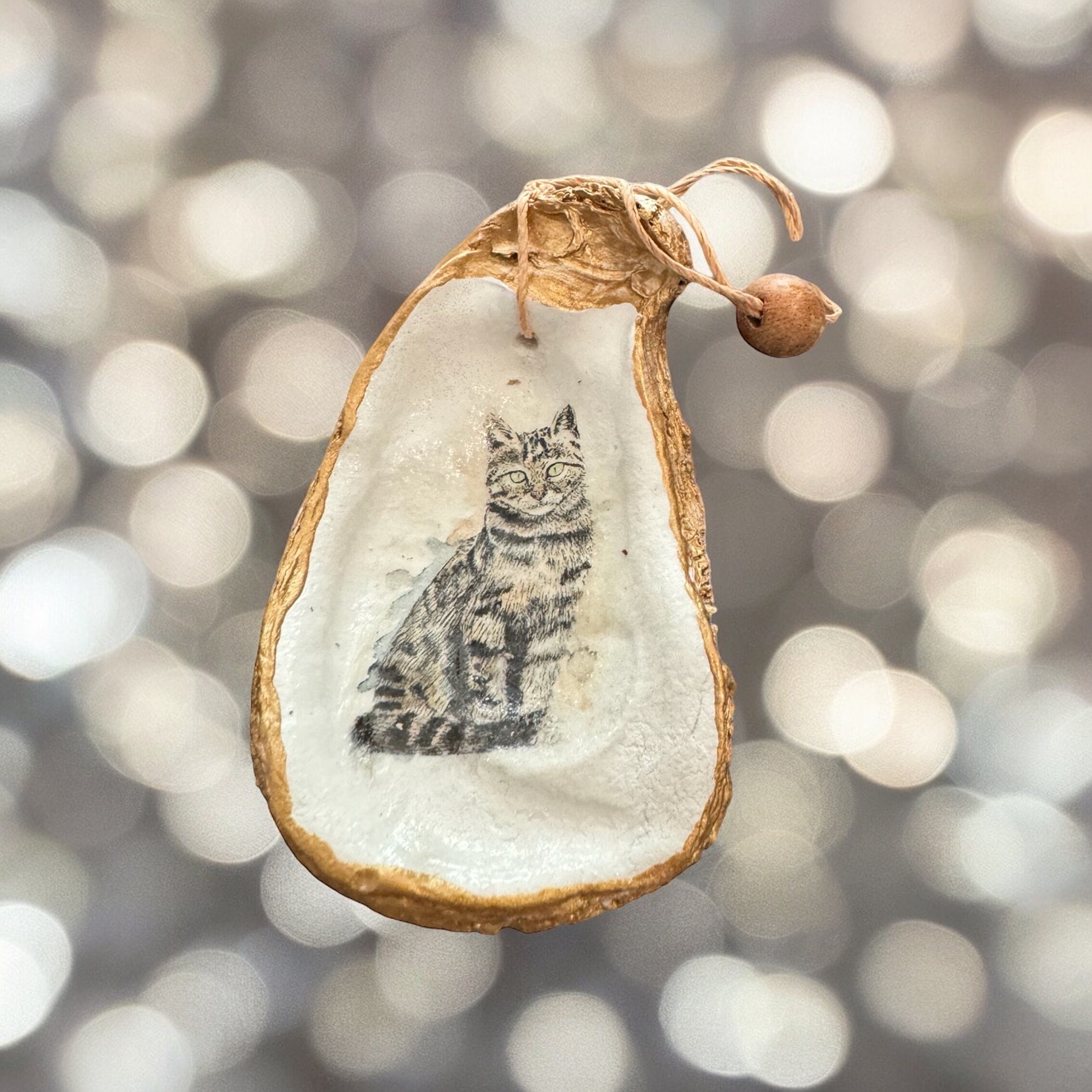 Adorable Tabby Cat Oyster Shell Ornament Unique Decoupage Gift Idea ...