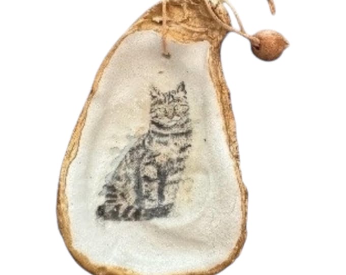 Adorable Tabby Cat Oyster Shell Ornament - Unique Decoupage Gift Idea ...
