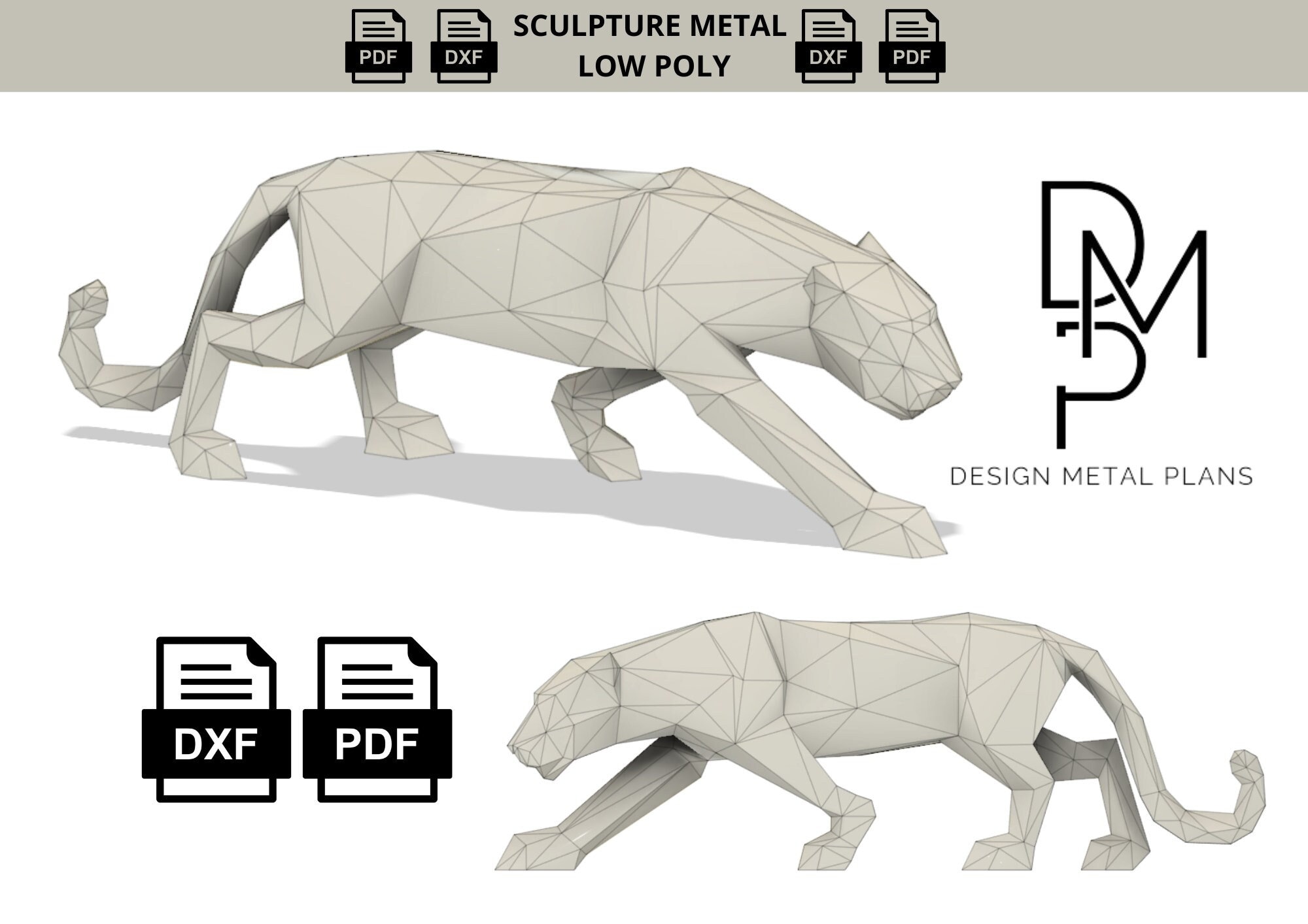 Panther Low Poly DXF PDF Metal Sculpture - Etsy