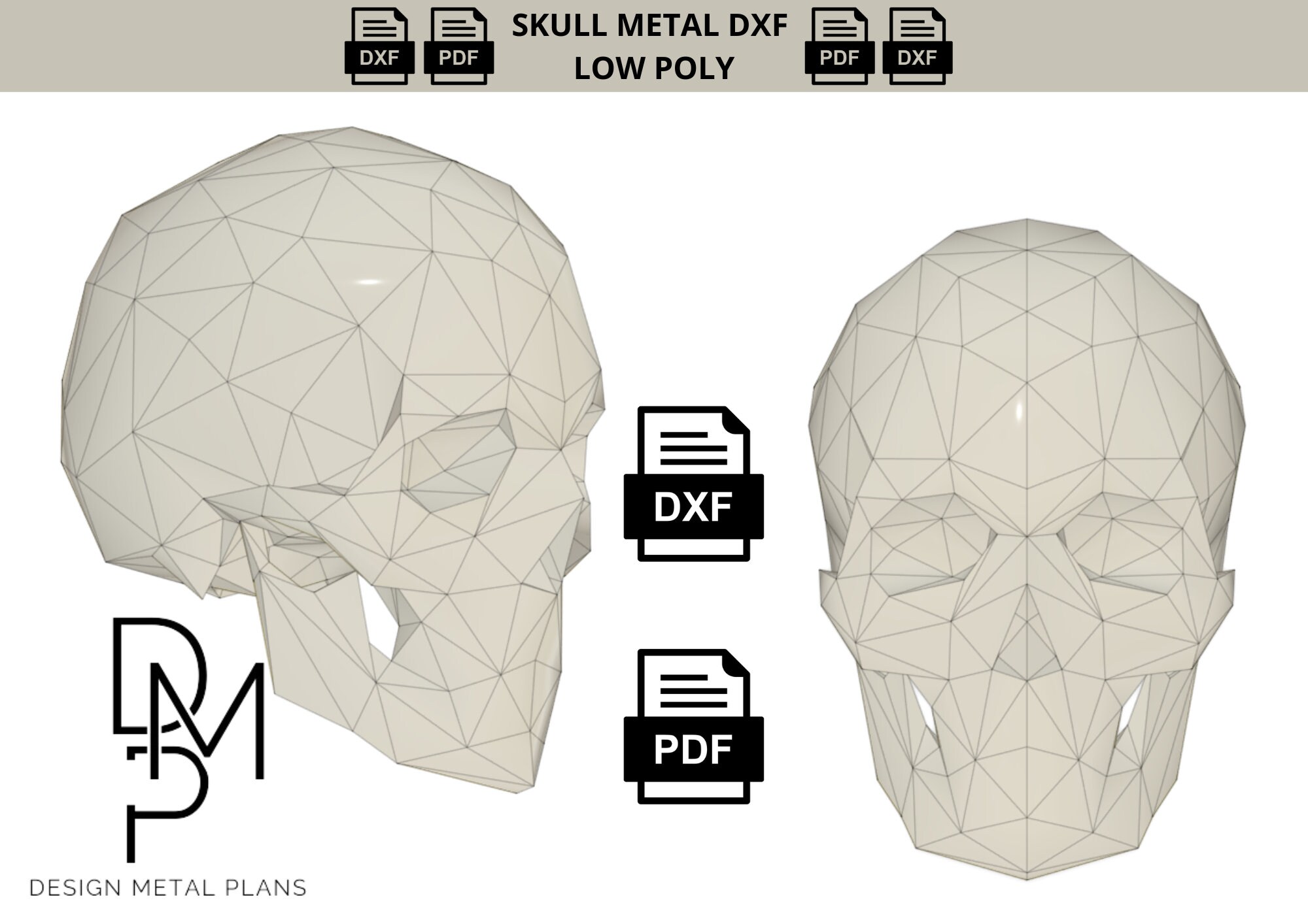 Skull Metal Low Poly DXF Metal Sculpture - Etsy