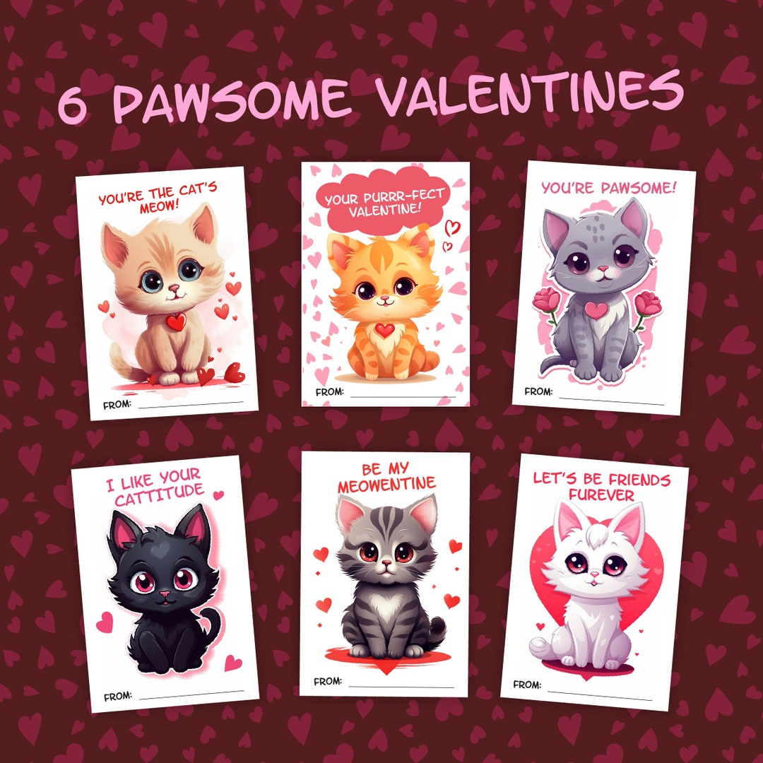 Printable Cute Cat Valentine's Day Cards, Valentine's Day Cards for ...