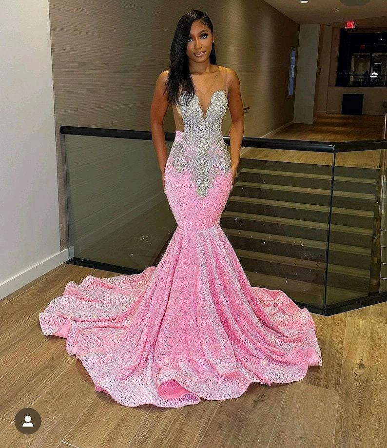 Pink Sequence Prom Dress,black Girl Long Prom Dress,wedding Reception ...