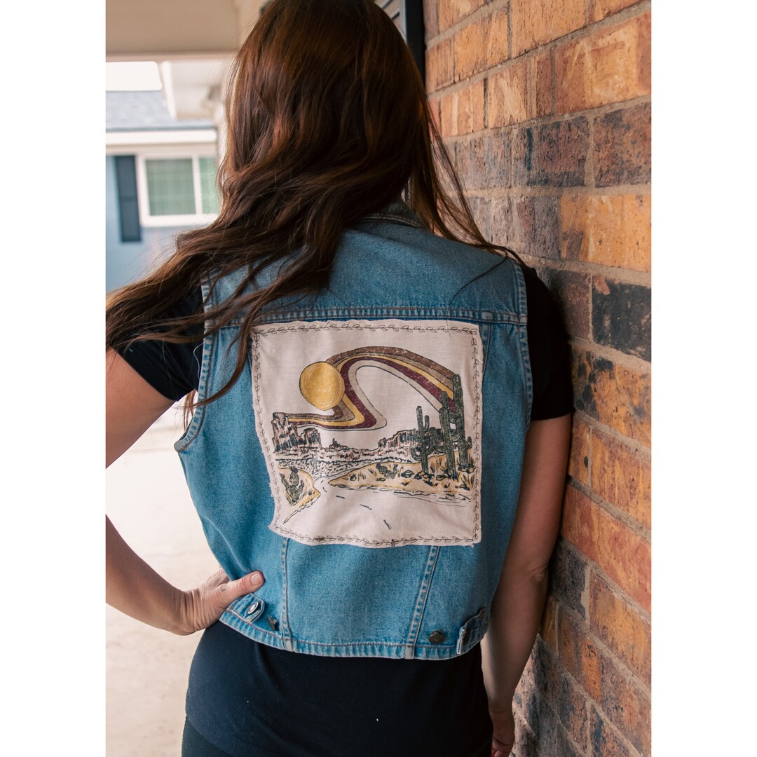 Vintage Denim Vest Upcycled Retro Vibes Womens Unique Thrift Cactus Top ...