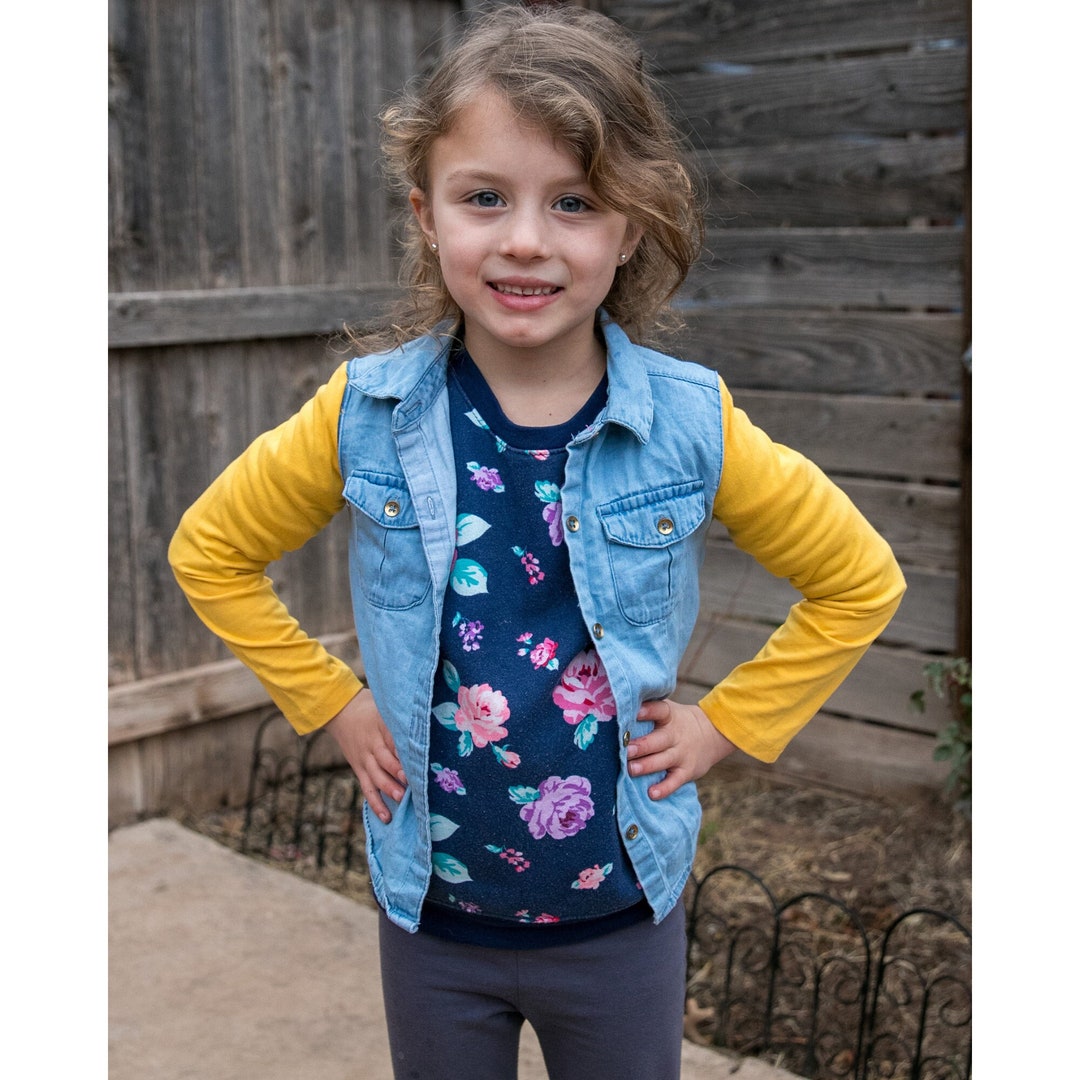 Vintage Kids Denim Button up Girls Patchwork Shirt Upcycled Retro Vibes ...