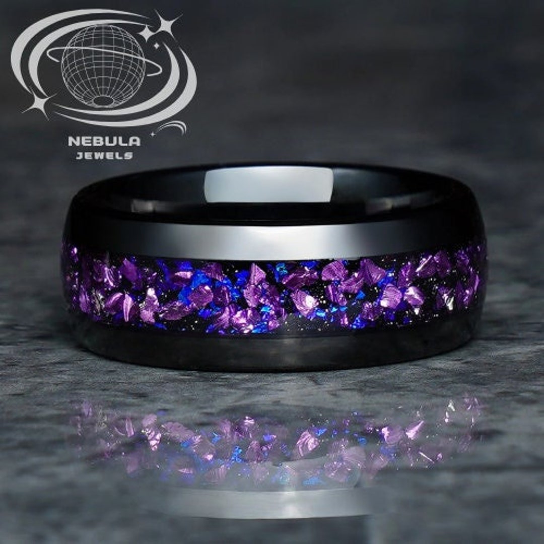 8mm Nebula Space Amethyst Black Tungsten Carbide Ring Gift for Him and ...