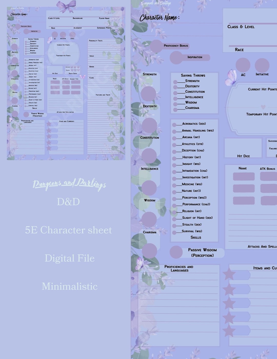 Lavender Character Sheet - Etsy