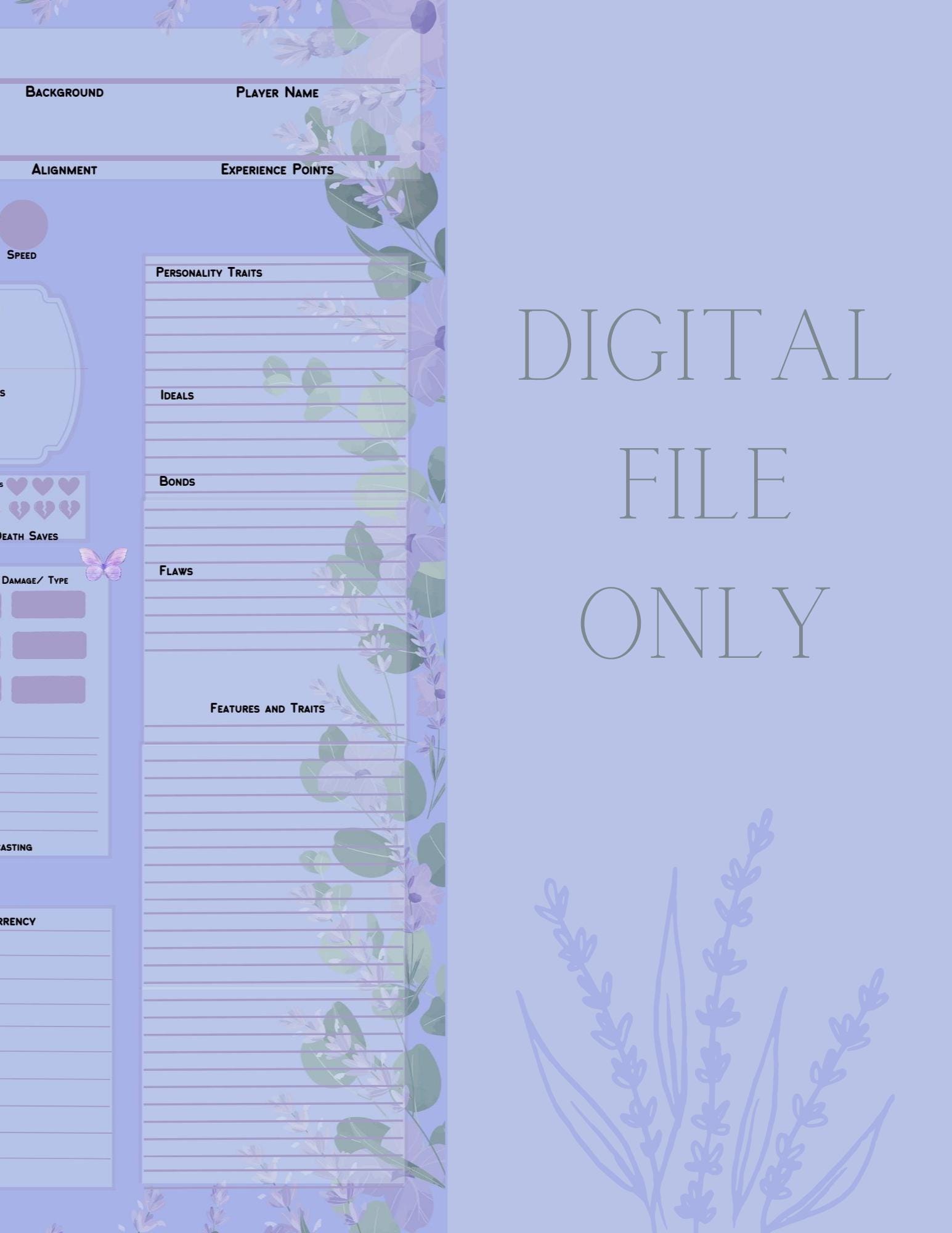 Lavender Character Sheet - Etsy