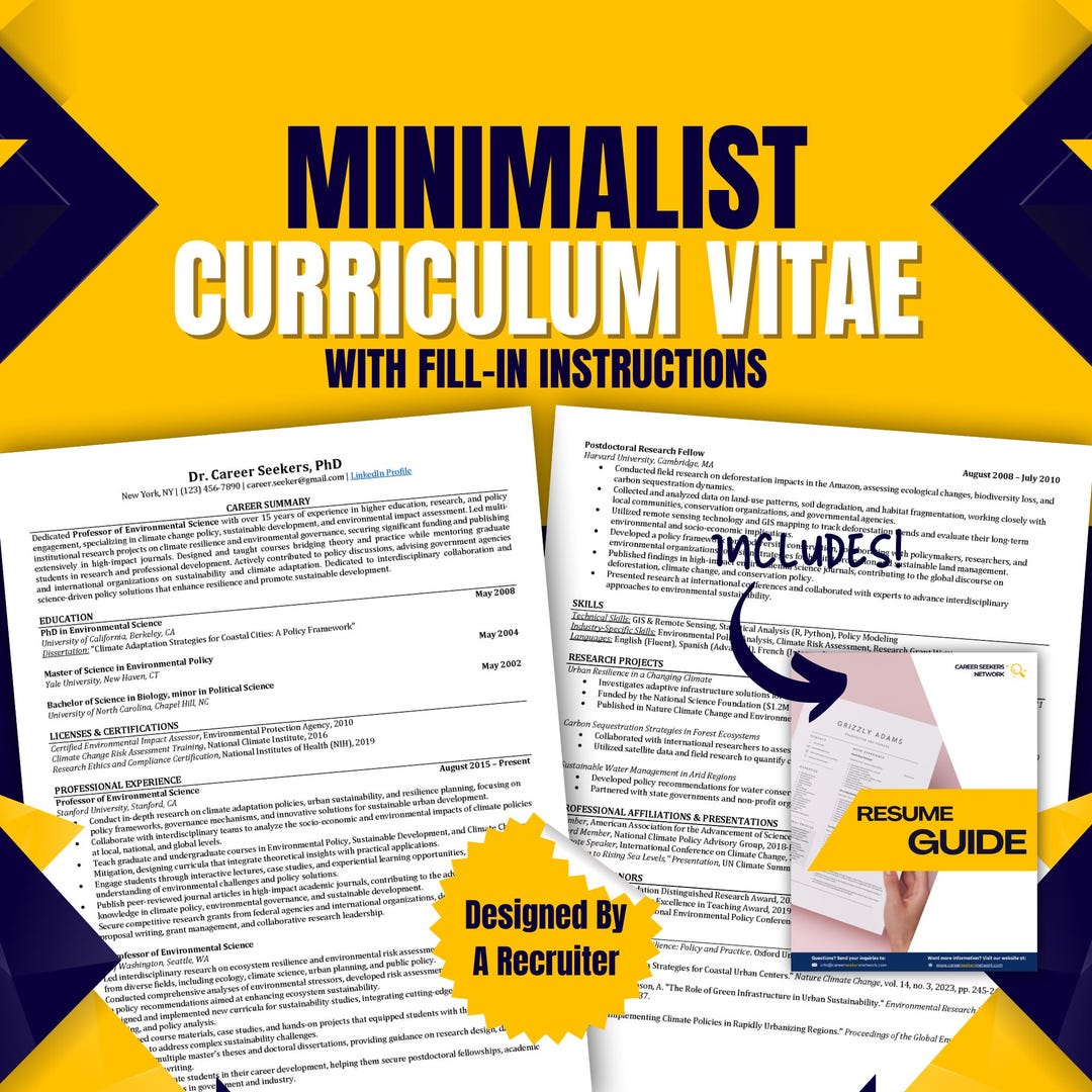 Curriculum Vitae (CV) Template PLUS Guidebook | Ats-friendly & Editable ...