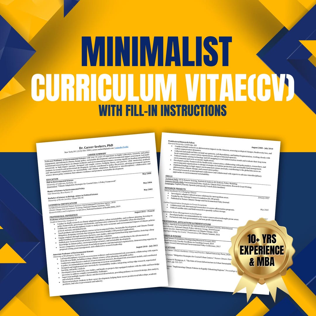 Curriculum Vitae (CV) Template PLUS Guidebook | Ats-friendly & Editable ...