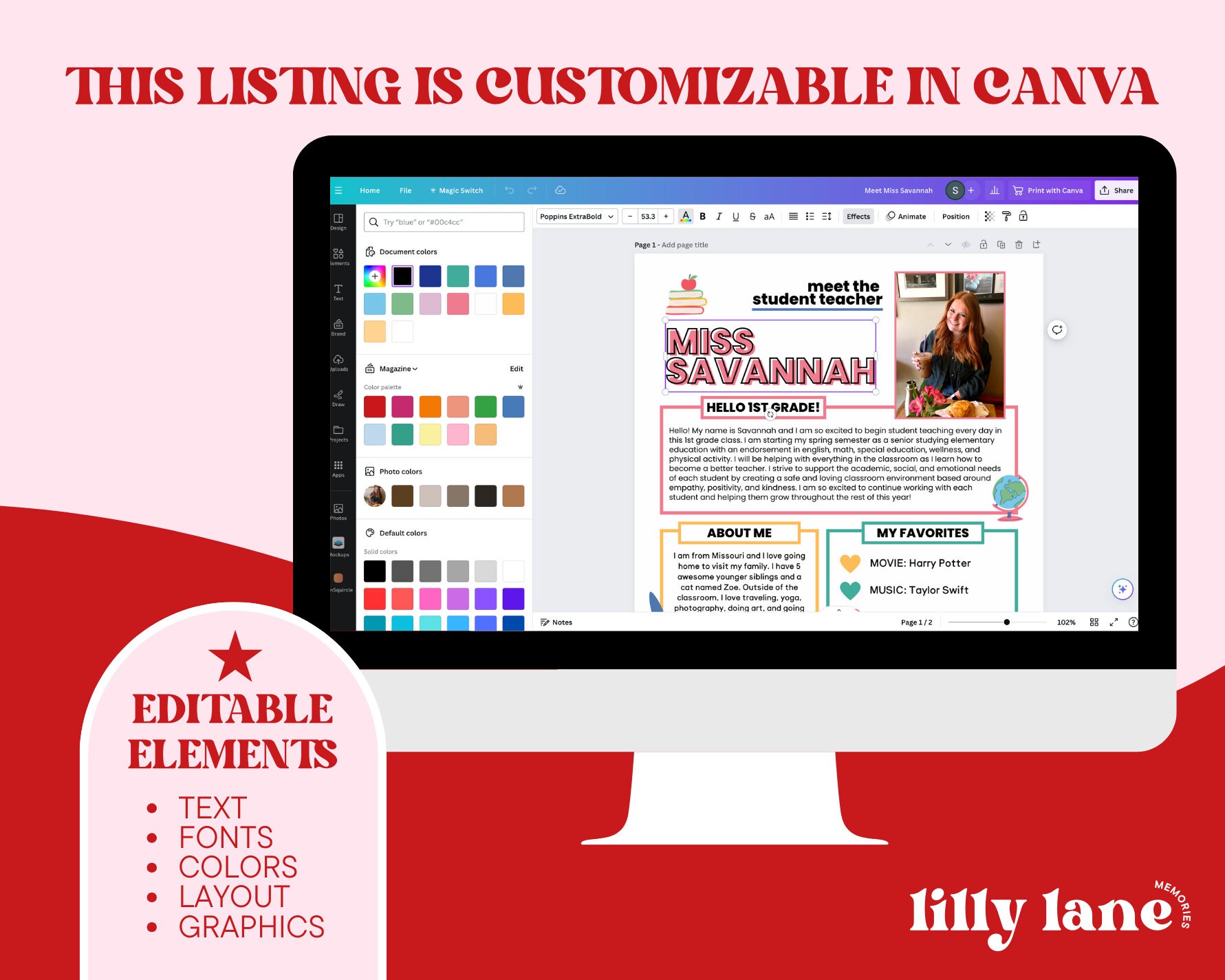 Meet the Teacher Editable Template - Digital Download for Canva - Etsy