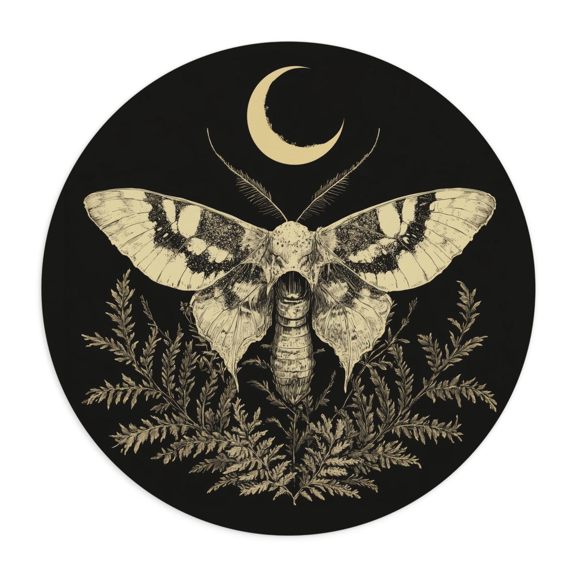 Gothic Moth Mouse Pad With Moon and Ferns, Aesthetic Black Gold Desk ...