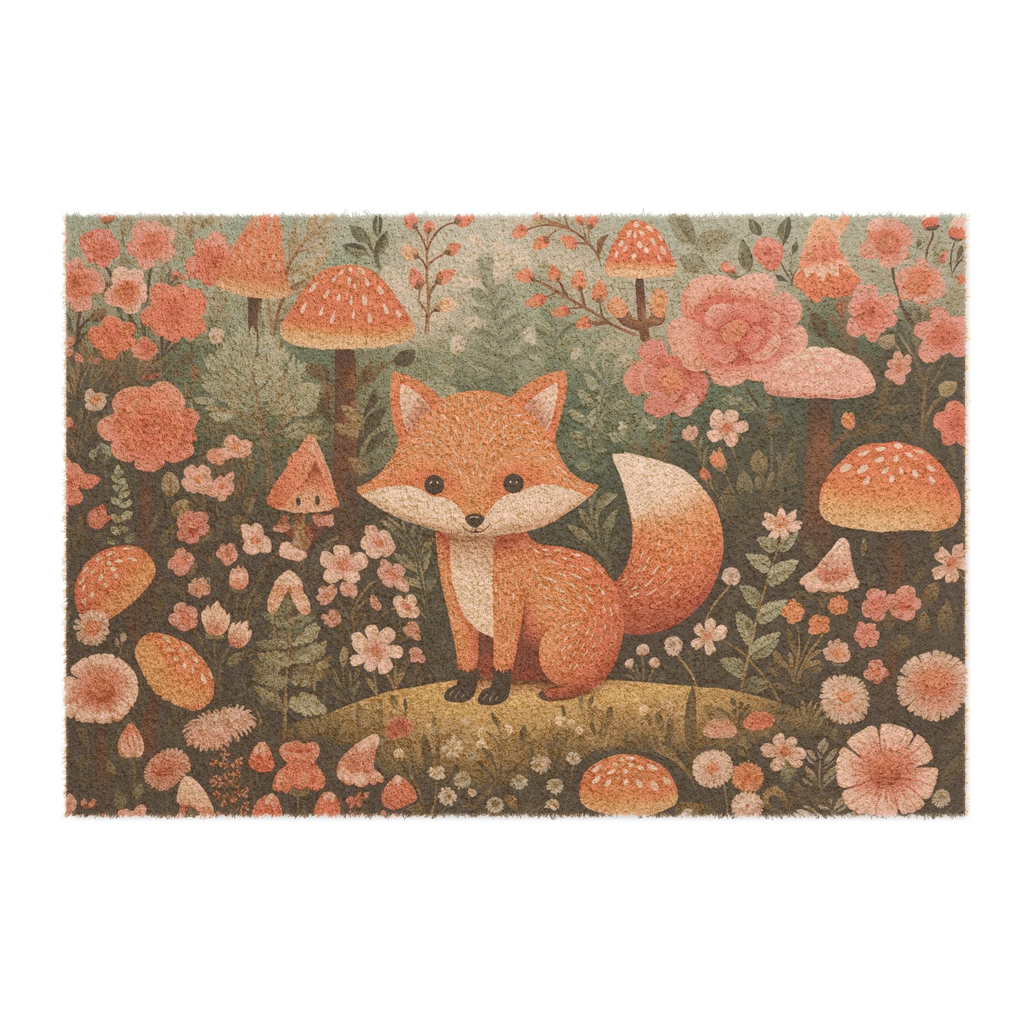 Forest Fox Welcome Mat Cute Woodland Creature Doormat Mushrooms ...