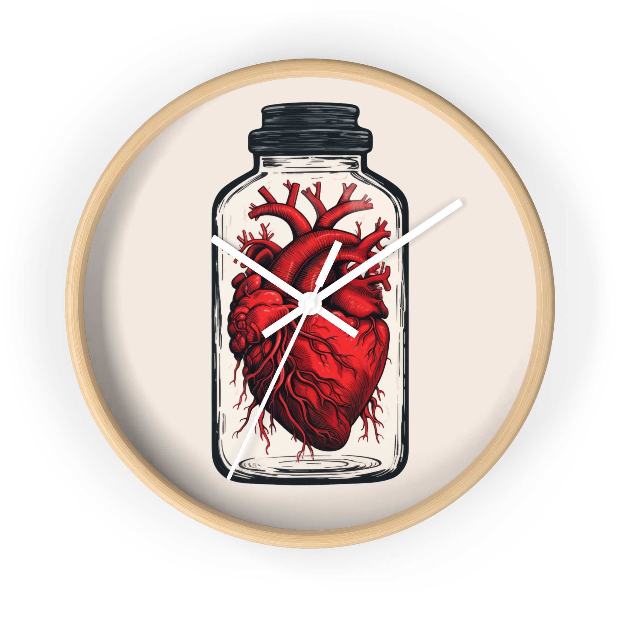 Analog Clock With Red Anatomical Heart in Glass Jar | Creepy Digital ...
