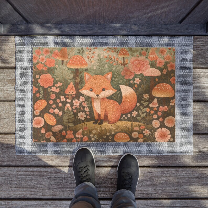 Forest Fox Welcome Mat Cute Woodland Creature Doormat Mushrooms ...