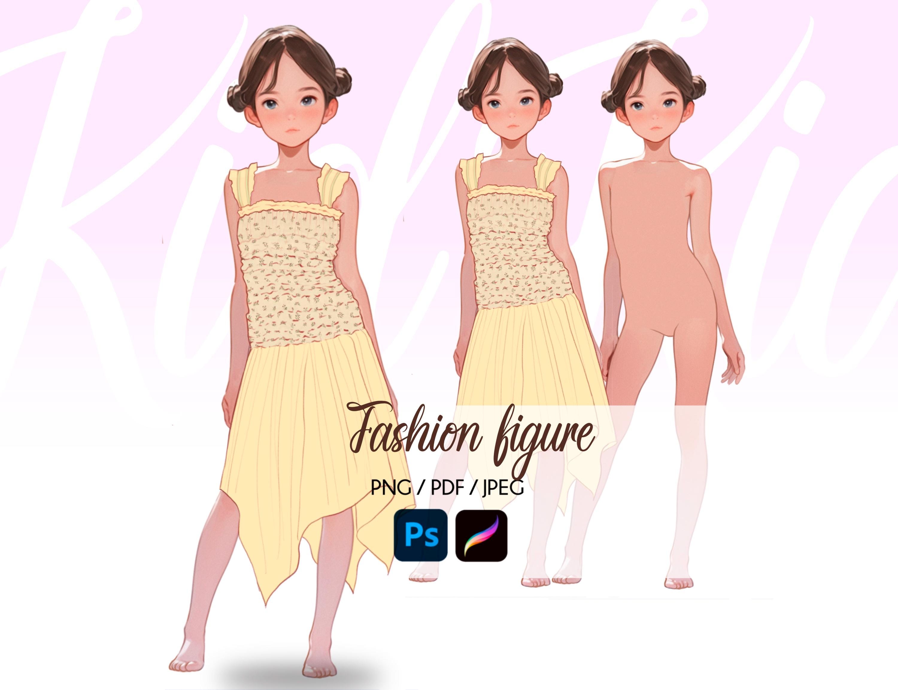 Kid Fashion Croquis: Realistic Fashion Illustration Templates (PNG/JPEG ...