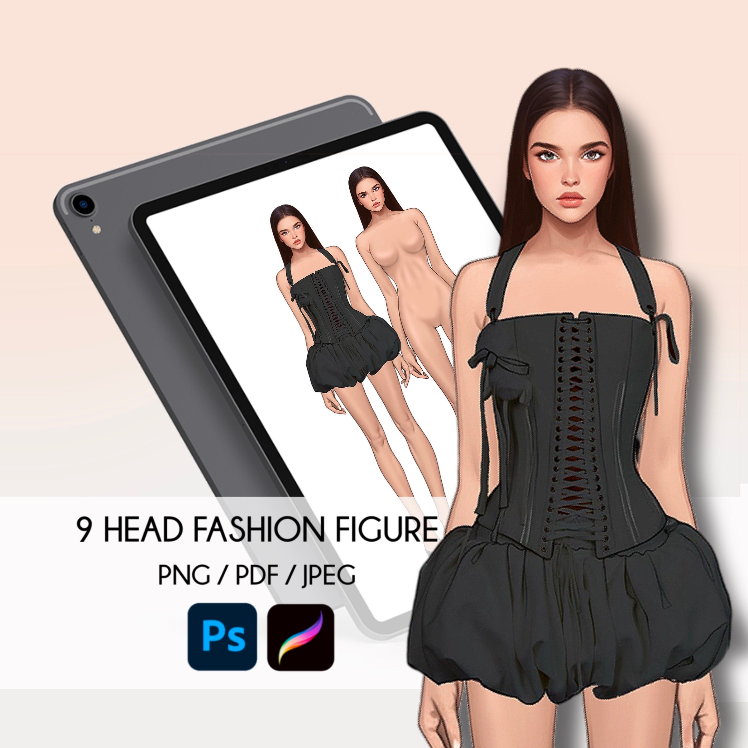 Female Fashion Croquis, 9-head Female Sketch, Realistic Fashion ...