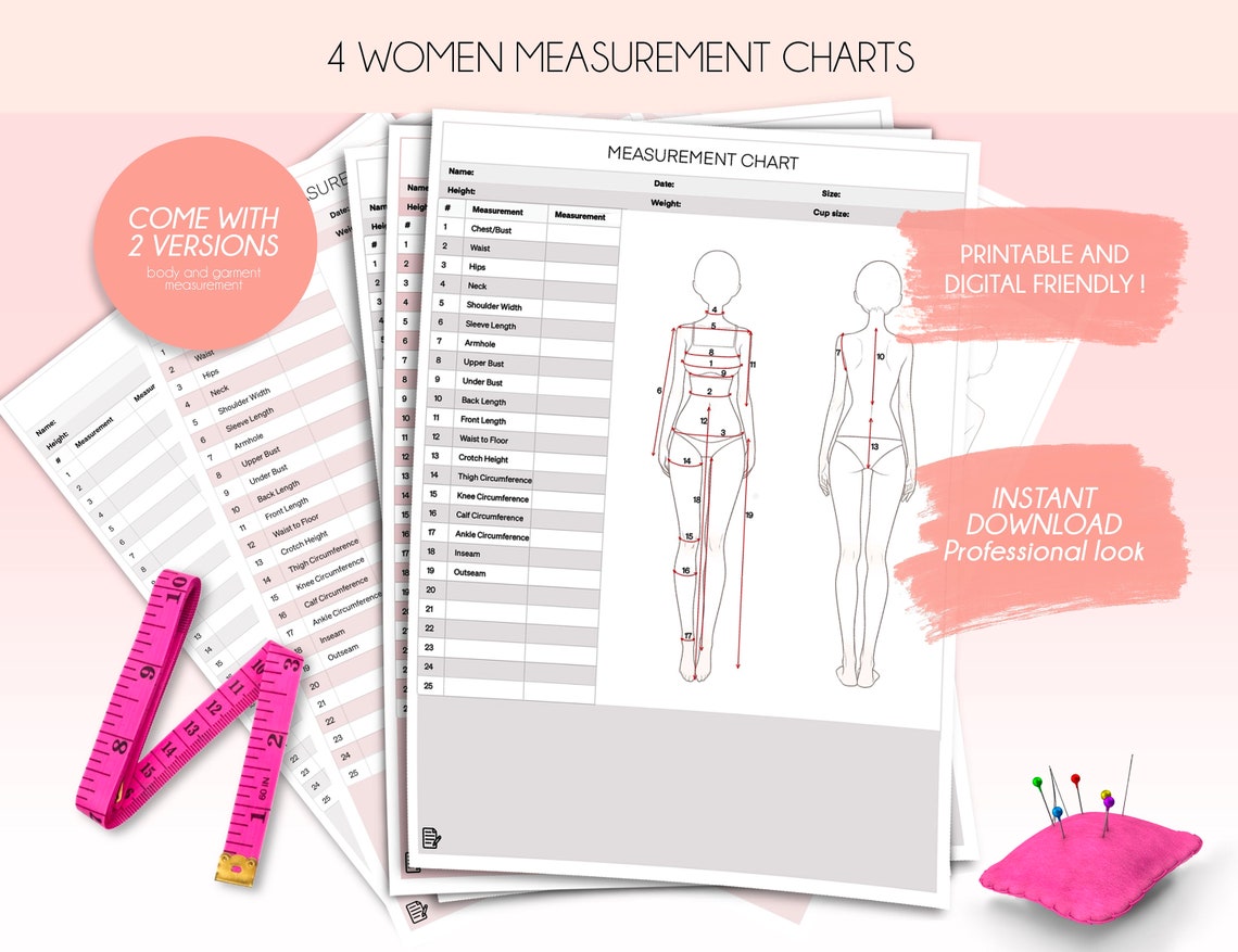 Fashion Measurement Charts, Measuring Chart, Fashion Templates, JPED ...