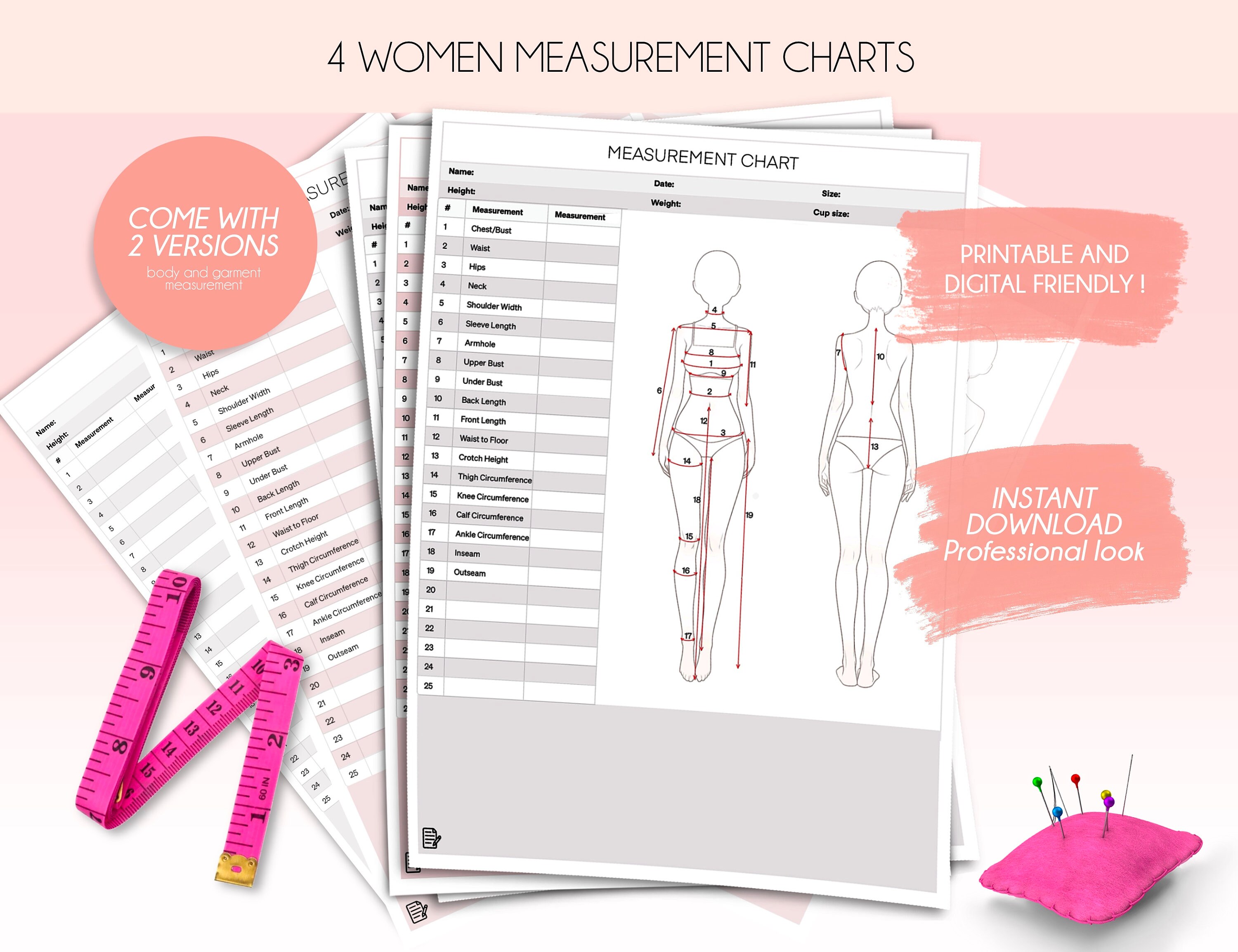Fashion Measurement Charts, Measuring Chart, Fashion Templates, JPED ...