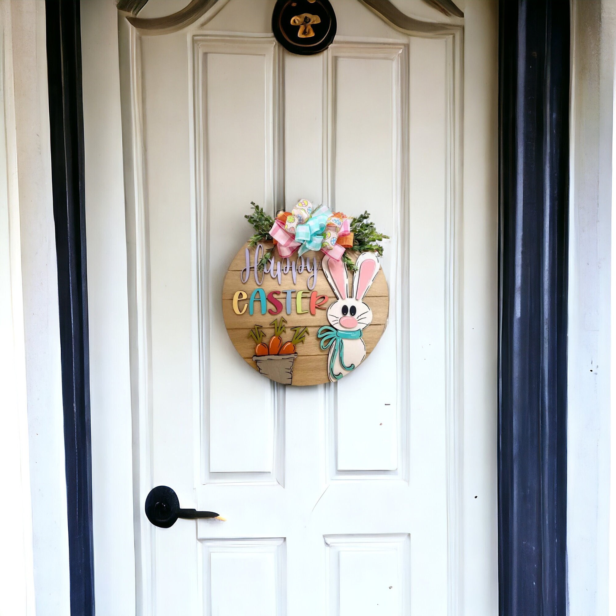 Easter Front Door Wreath Wooden Personalized Happy Easter Door Hanger ...