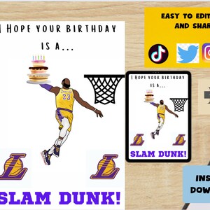 LEBRON JAMES Printable Birthday Printable Card / Los Angeles Lakers ...
