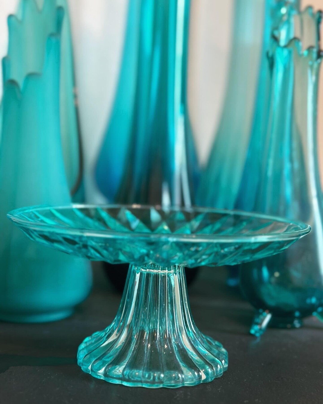 Small Blue Glass Cake Platter - Etsy