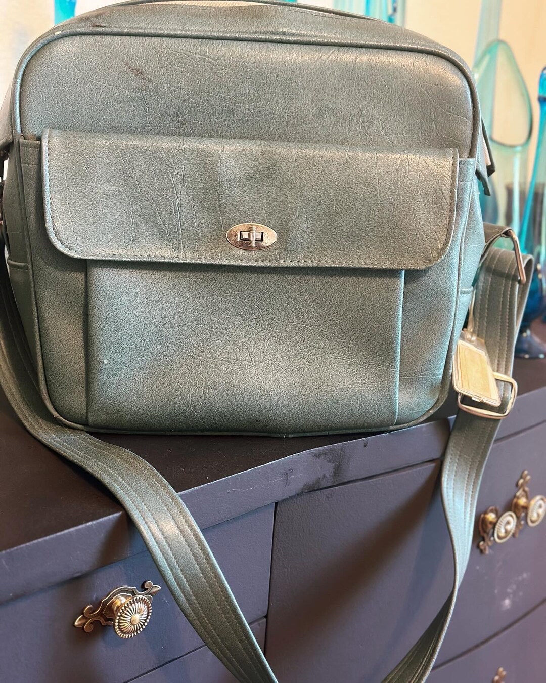 Vintage Samsonite Courier Shoulder Bag Blue Faux Leather 1970s Travel ...