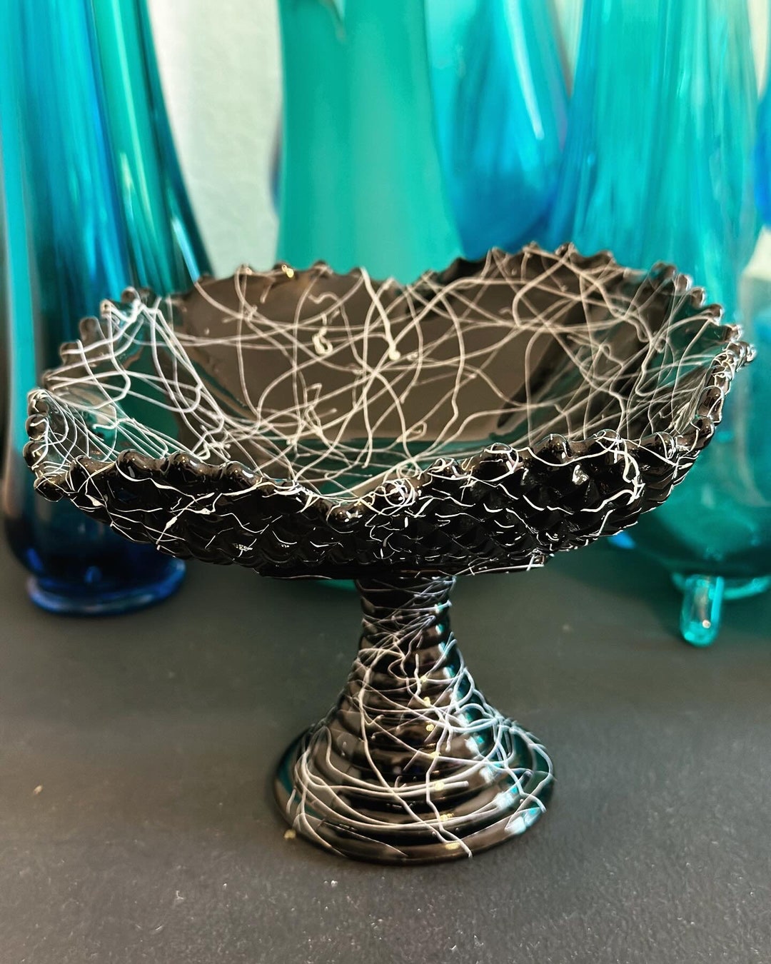 Vintage LE Smith Black Confetti Ware Compote - Etsy