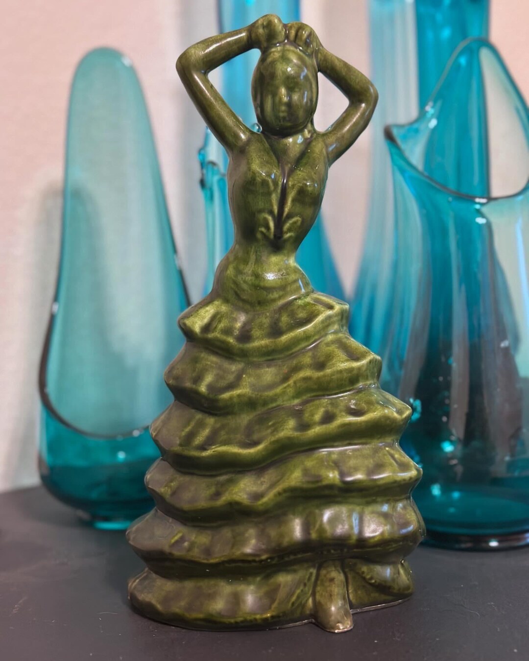 Vintage Green Pottery Flamenco Dancer Figurine - Spanish Dancer Statue ...