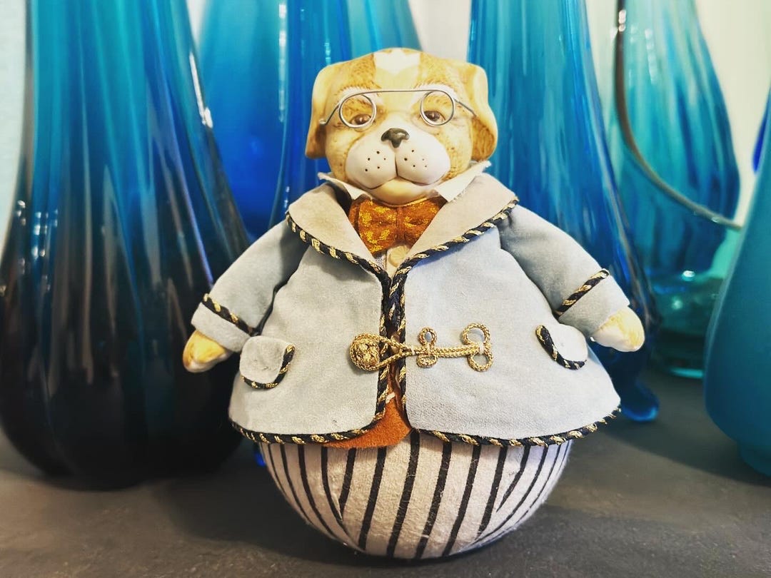 Vintage 1983 Roly Poly Bulldog Figurine Anthropomorphic Dog in Coat and ...