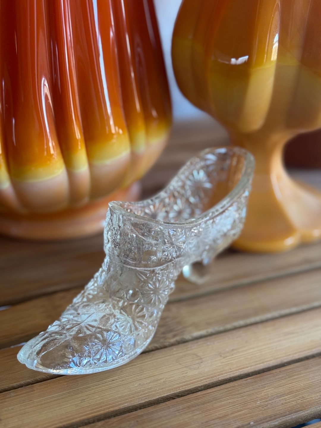 Vintage Clear Glass Shoe | Fenton Daisy & Button Slipper | Pressed ...
