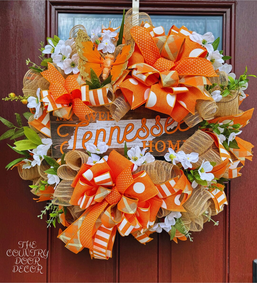 Tennessee Front Door Wreath: Orange State Pride, Floral Decor - Etsy