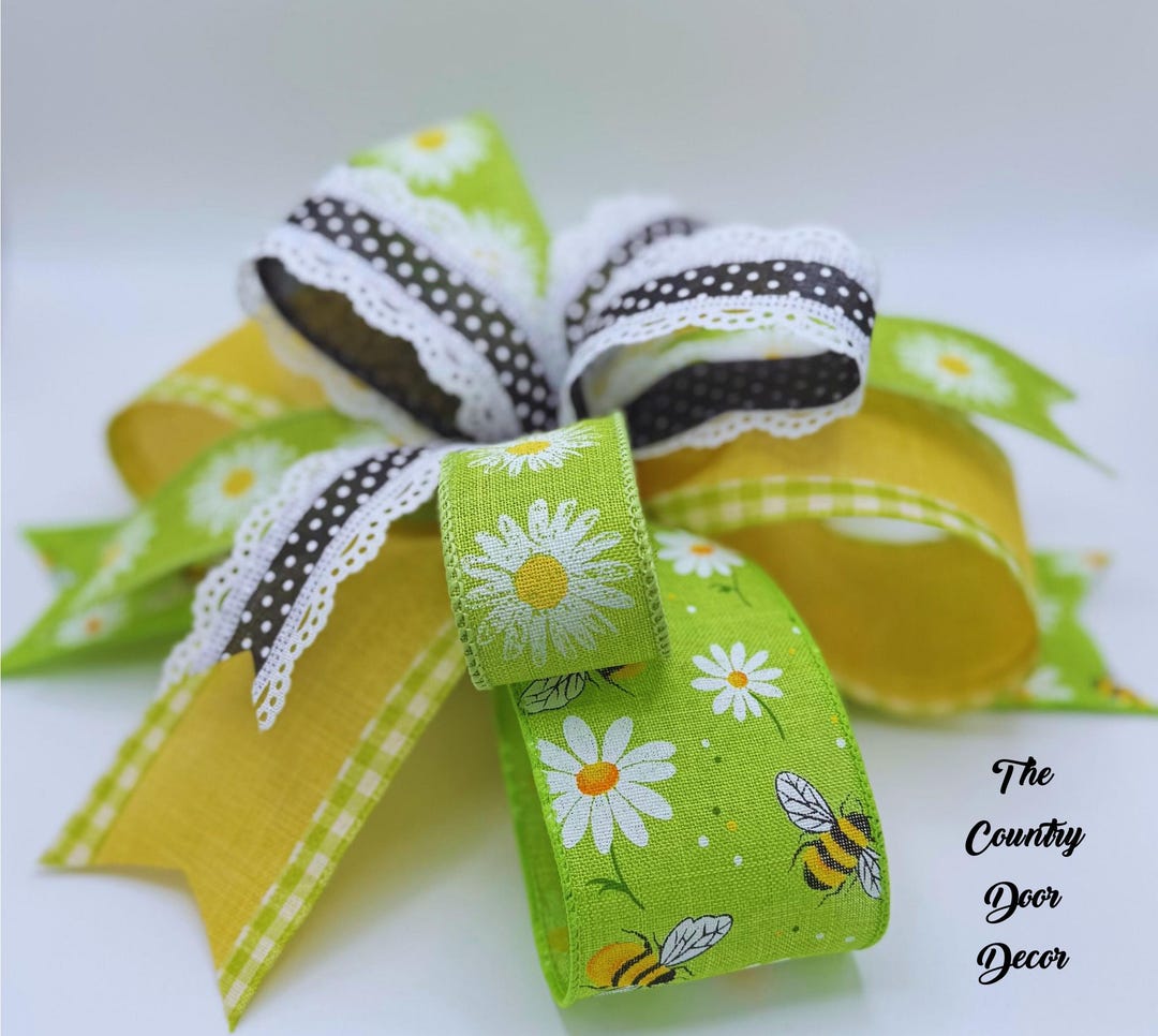 Daisy Accent Bow, Honey Bee Bow, Lime Green Floral Bow, Daisy and Bees ...