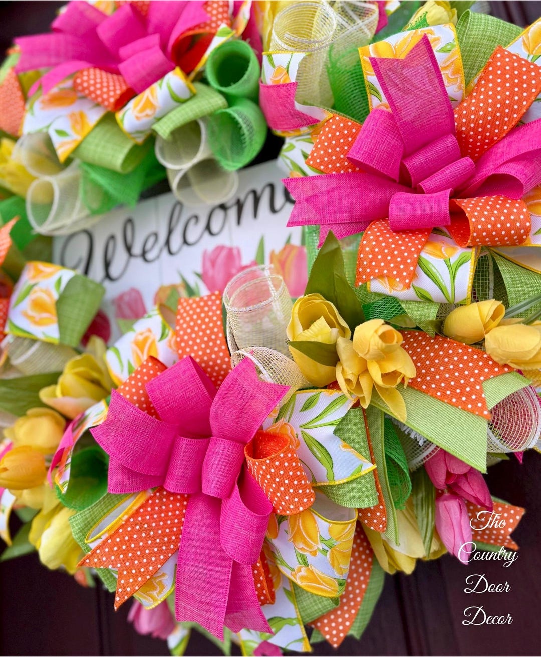 Spring Welcome Wreath, Spring Tulips Wreath, Spring Floral Wreath ...