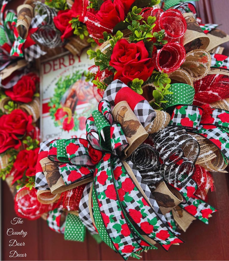 Kentucky Derby Wreath, Roses, Horse Sign, Front Door Decor - Etsy