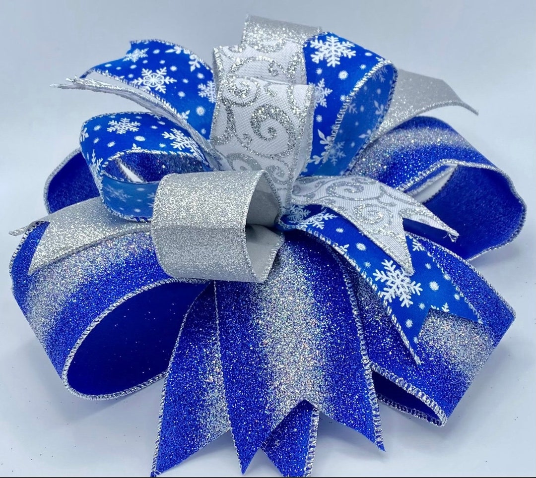 Royal Blue and Silver Home Accent Bow for Lanterns and Wreaths, Winter ...