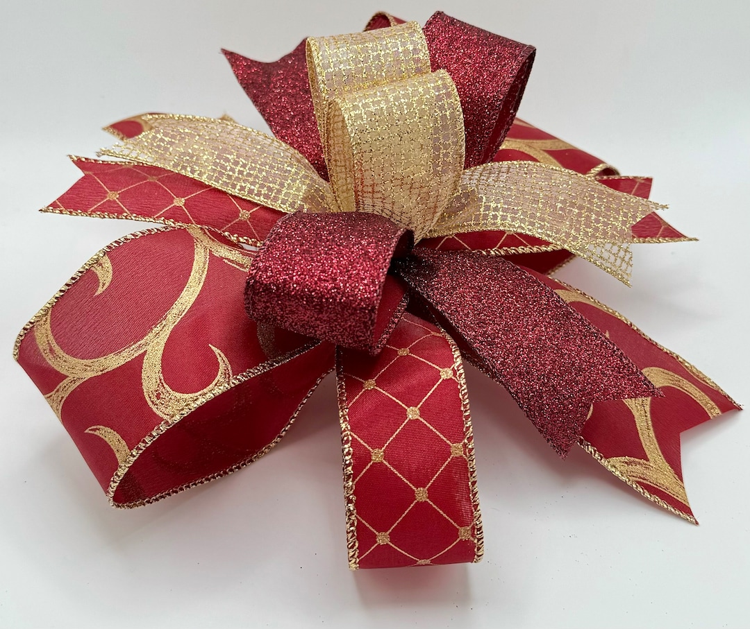 Burgundy and Gold Christmas Bow, Lanterns and Wreaths, Home Decor Bows ...