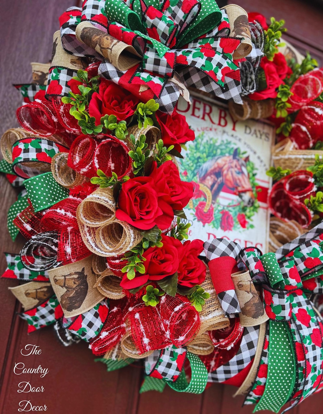 Kentucky Derby Wreath, Roses, Horse Sign, Front Door Decor - Etsy