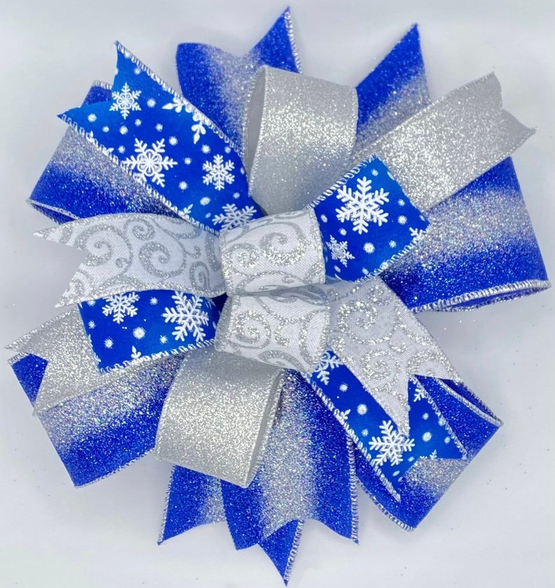 Royal Blue and Silver Home Accent Bow for Lanterns and Wreaths, Winter ...