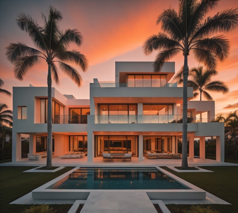 Miami Mansion With Sunset - Etsy