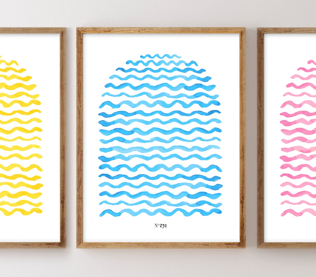 Set of 3 Ocean Waves Modern Art Kids Watercolor Wave Print Trending ...