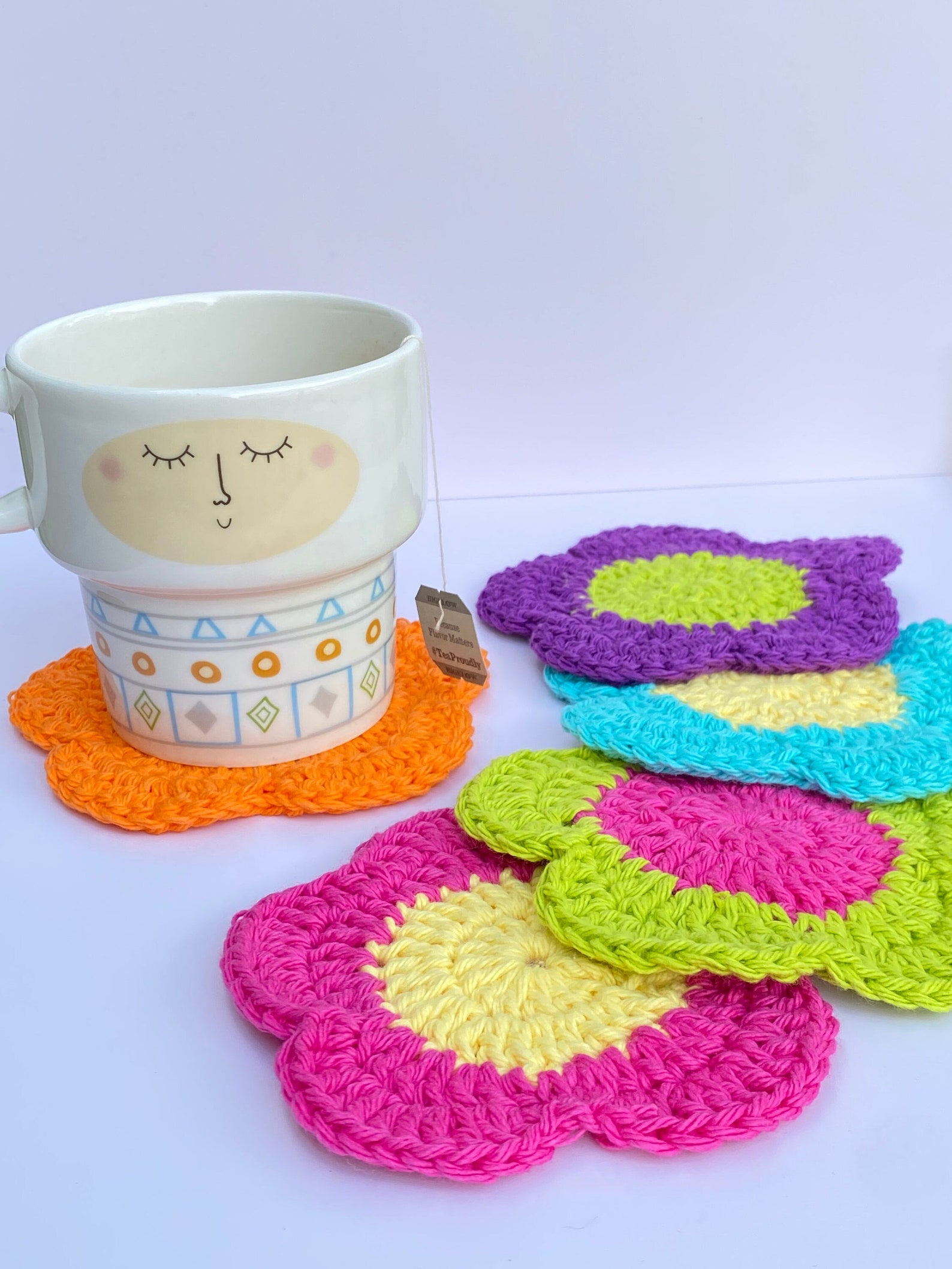 Crochet Flower Coaster Set - Etsy
