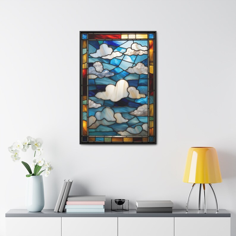 Stained Glass Window Effect Wall Art, Clouds in the Sky With Frame ...