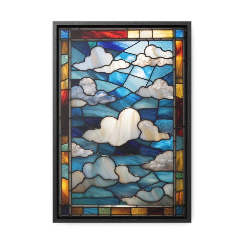 Stained Glass Window Effect Wall Art, Clouds in the Sky With Frame ...