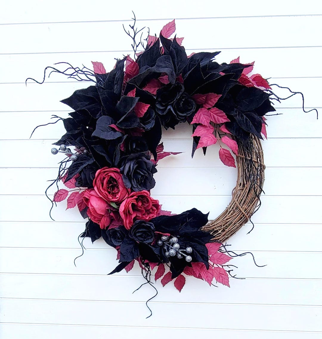 Gothic Wreath With Burgundy Peonies and Black Roses - Etsy