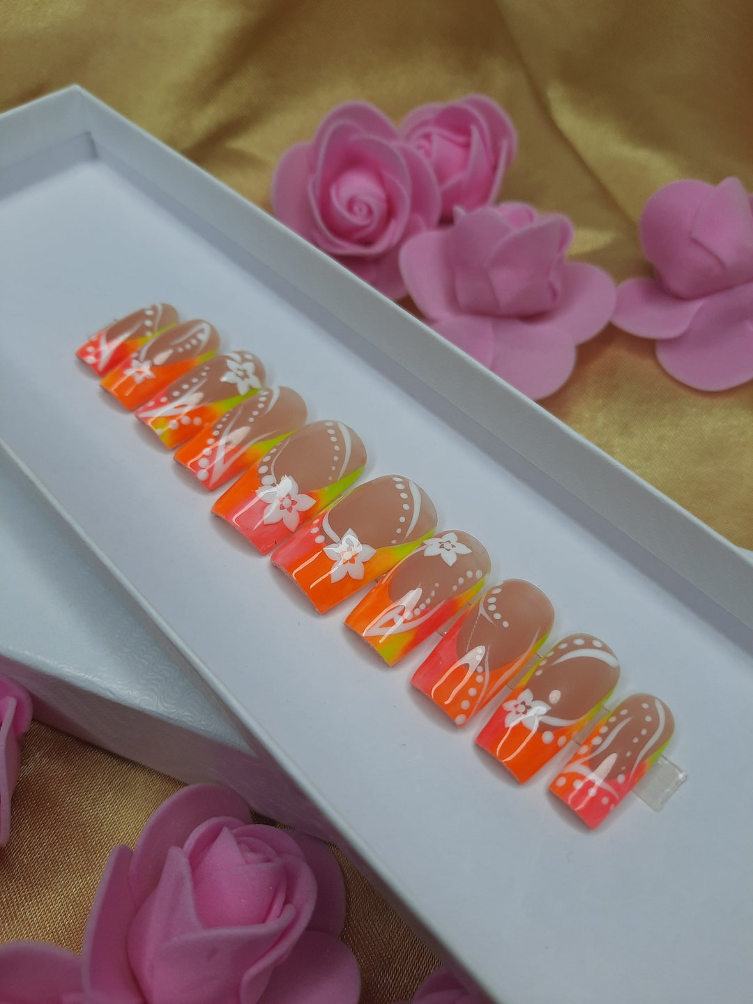 Island Splash Press on Nails/ Hand Painted Press on Nails/fake Nails/gel Nails - Etsy