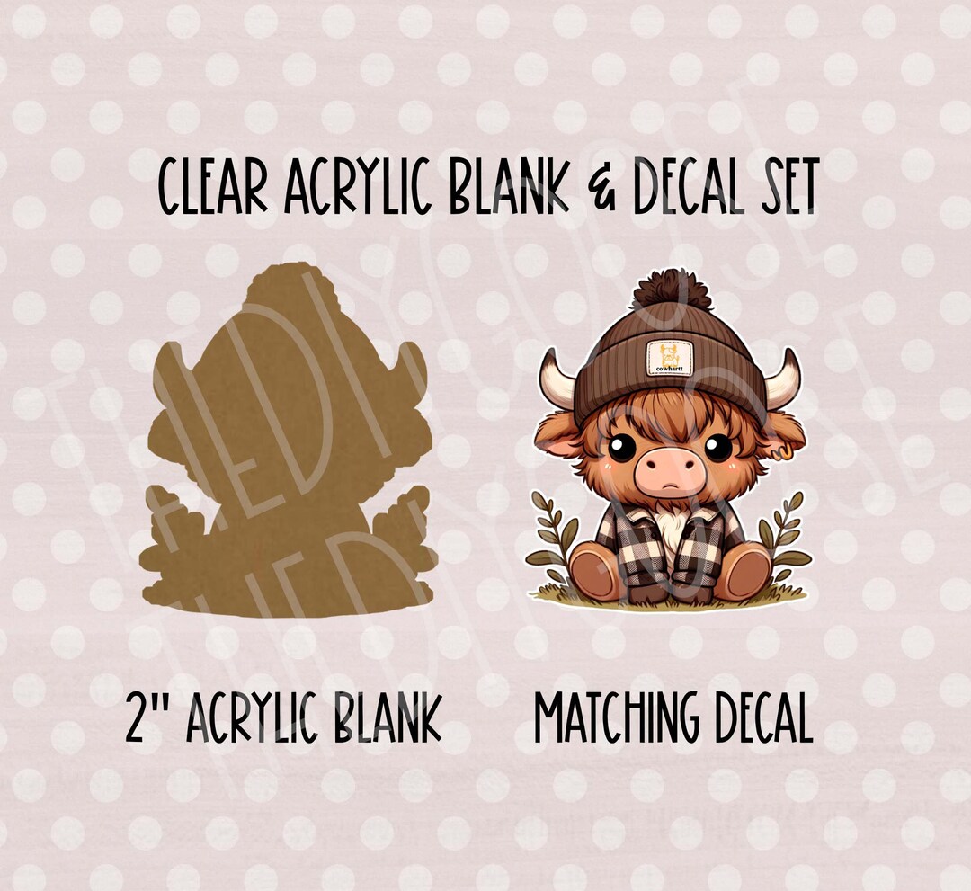 Cute Cow With Beanie Clear Acrylic Blank and Decal Set - Cute Highland ...