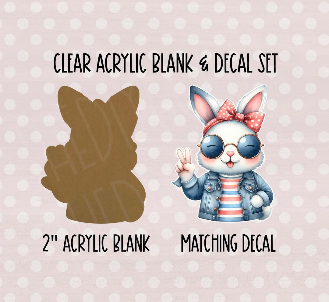 Bunny Peace Sign Acrylic Blank and Decal Set - Cute Easter Bunny Badge ...