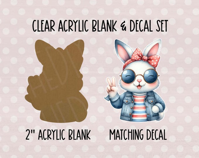 Bunny Peace Sign Acrylic Blank and Decal Set - Cute Easter Bunny Badge ...