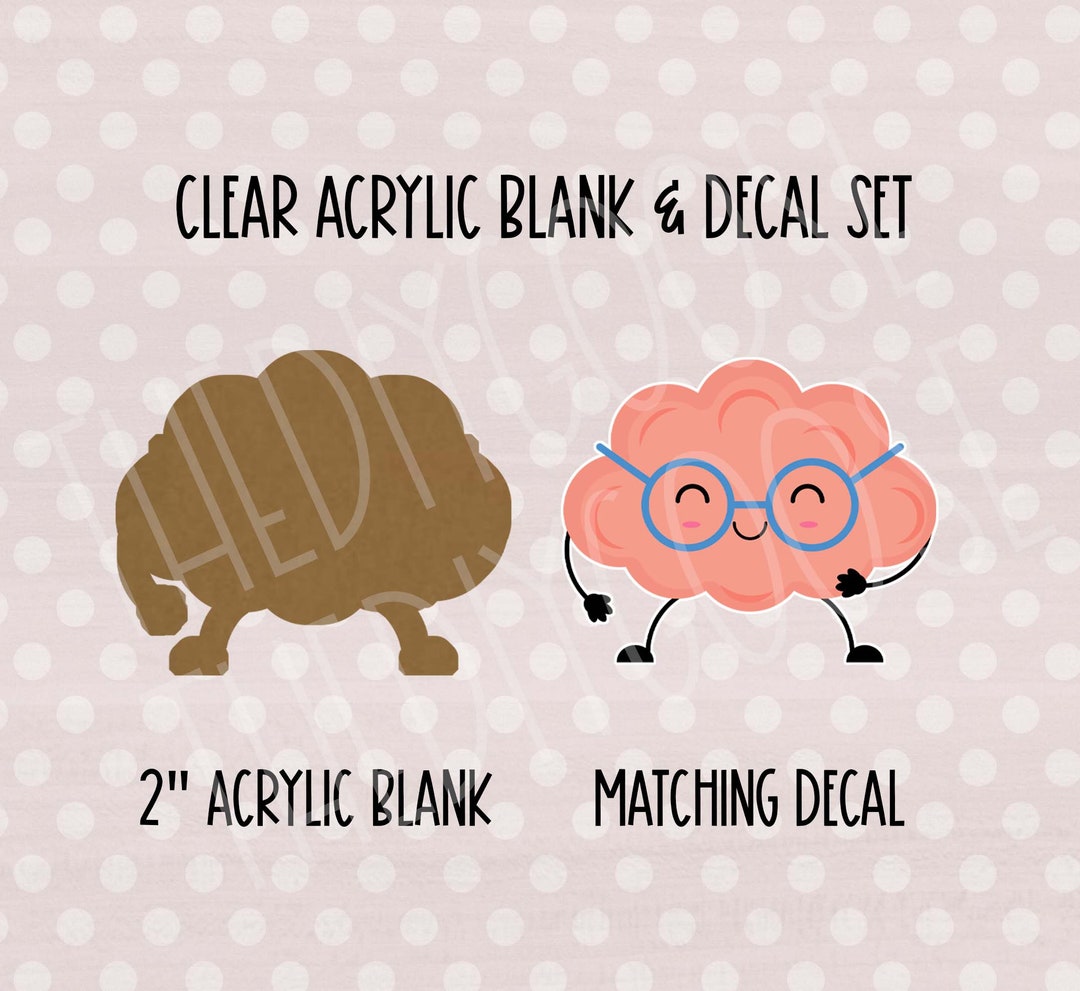 Smart Brain Clear Acrylic Blank and Decal Set Cute Brain With Glasses ...