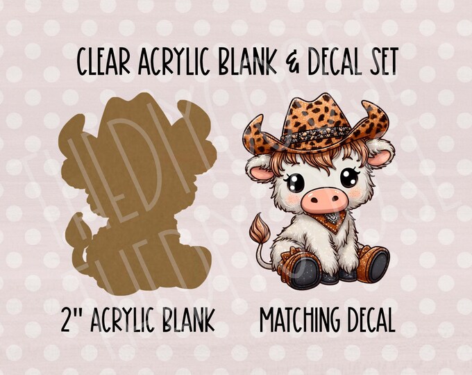 Cowboy Highland Cow Clear Acrylic Blank and Decal Set - Cute Highland ...